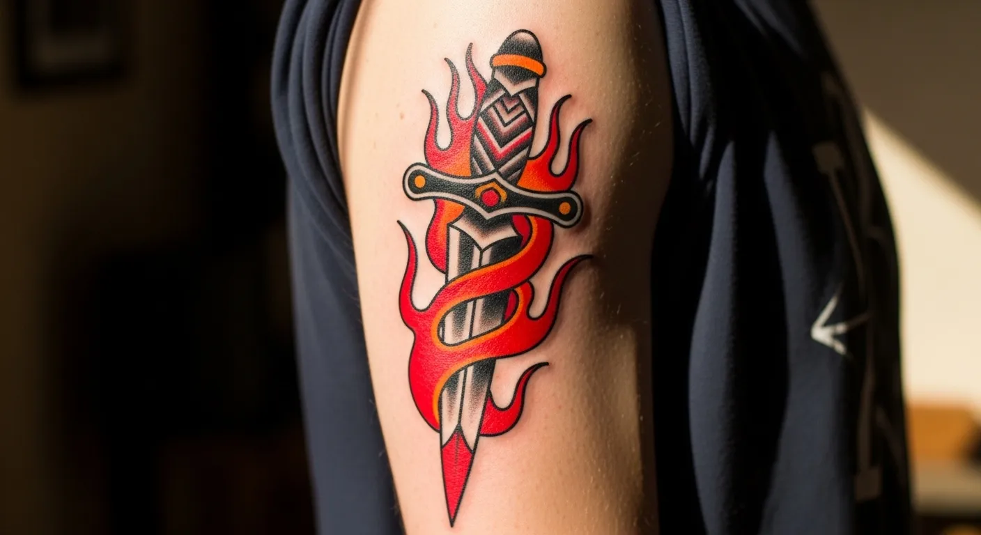 23 American Traditional Dagger Tattoos That Cut With Sharp Design