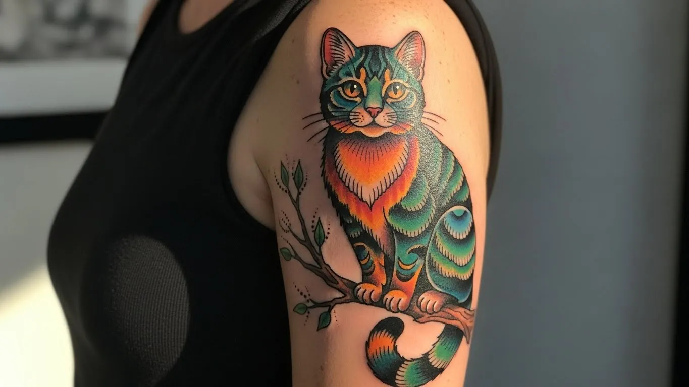 20 Neo Traditional Cat Tattoos That Look Playful and Unique