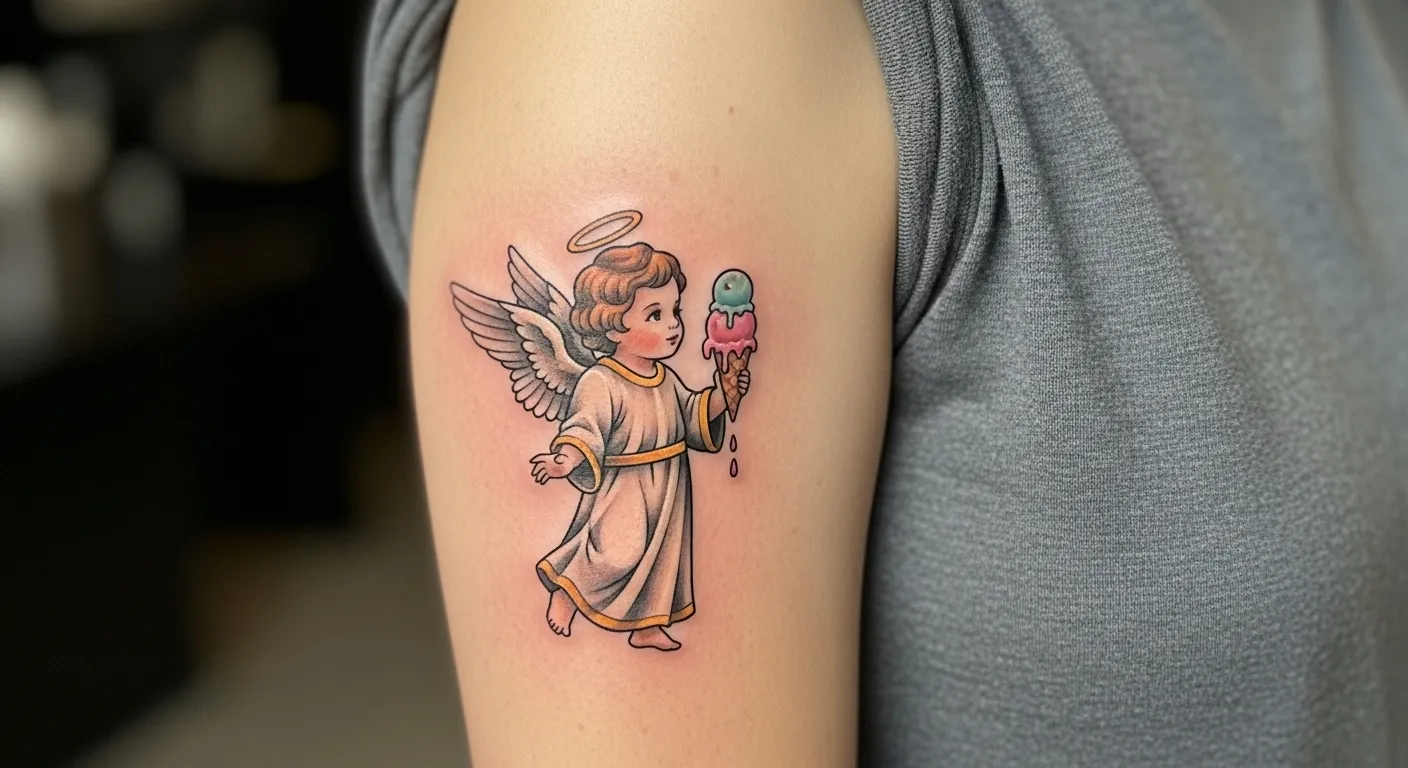 21 Playful Angel Tattoo Ideas for Women With a Lighthearted Twist
